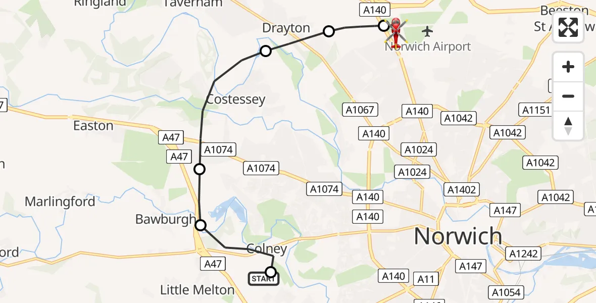 Air Ambulance Helicopter on its way from Norfolk & Norwich Hospital ...