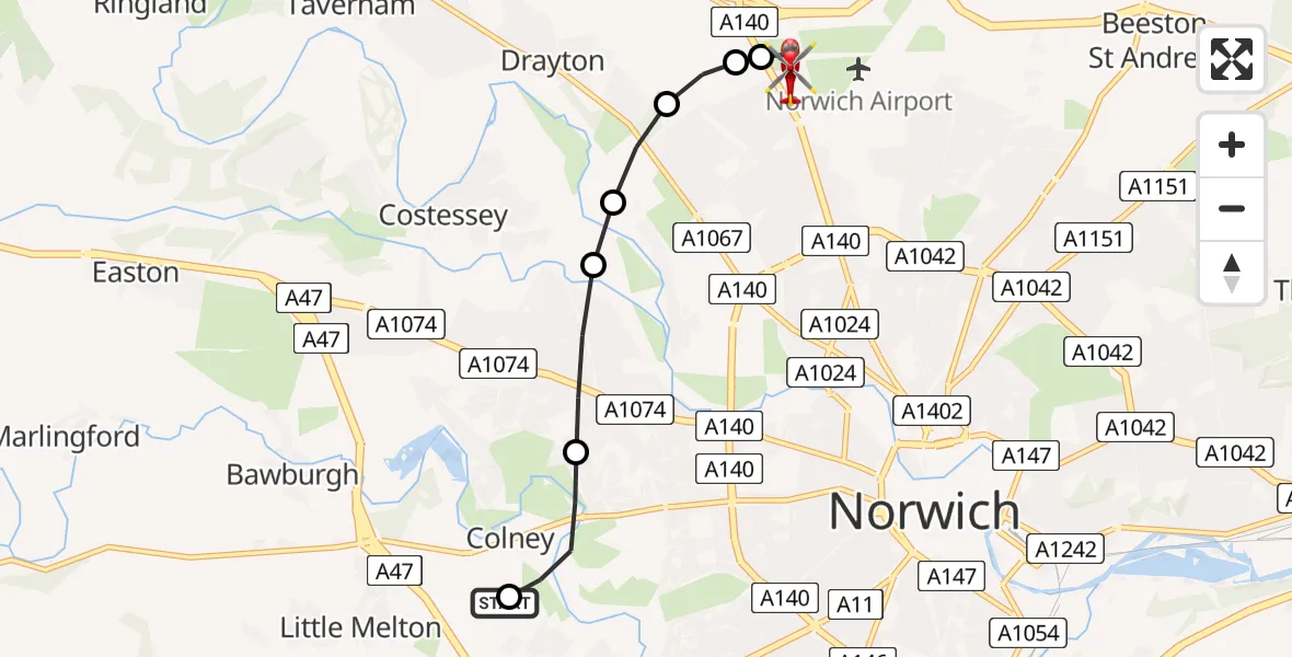 Air Ambulance Helicopter on its way from Norfolk & Norwich Hospital ...